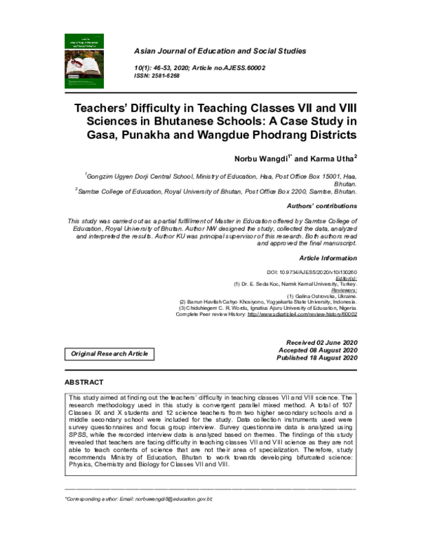 (PDF) Teachers’ Difficulty in Teaching Classes VII and VIII Sciences in ...