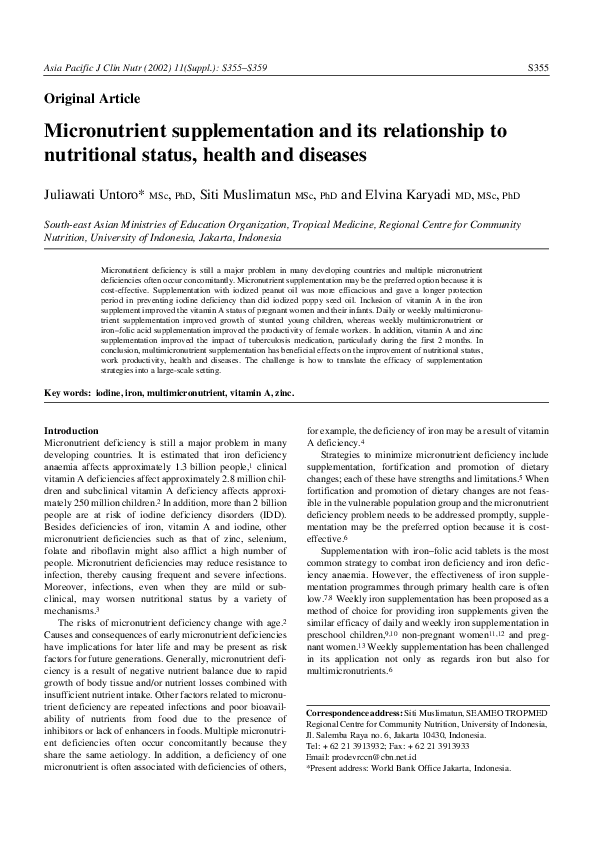 (PDF) Benefits of Multimicronutrient Supplementation