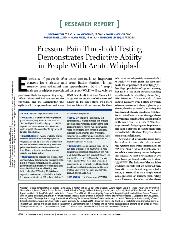 (PDF) Pressure Pain Threshold Testing Demonstrates Predictive Ability ...