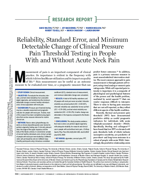 (PDF) Intra-rater reliability of pressure pain threshold using a digital algometer | Georgia ...