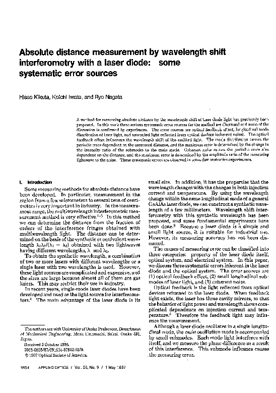 (PDF) Absolute distance measurement by wavelength shift interferometry ...