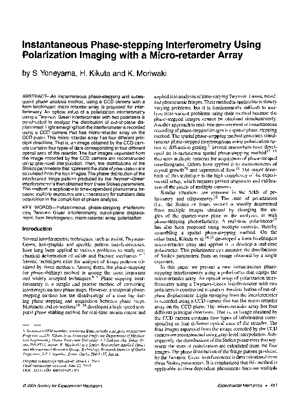 (PDF) Instantaneous phase-stepping interferometry using polarization imaging with a micro ...