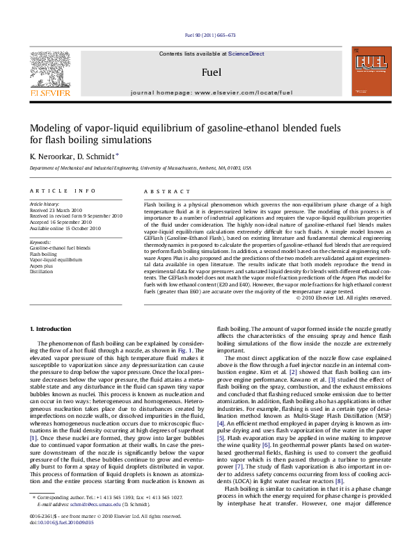 Pdf Modeling Of Vapor Liquid Equilibrium Of Gasoline Ethanol Blended Fuels For Flash Boiling