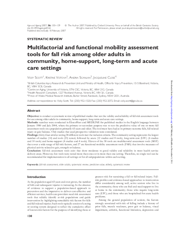 (PDF) Multifactorial and functional mobility assessment tools for fall ...
