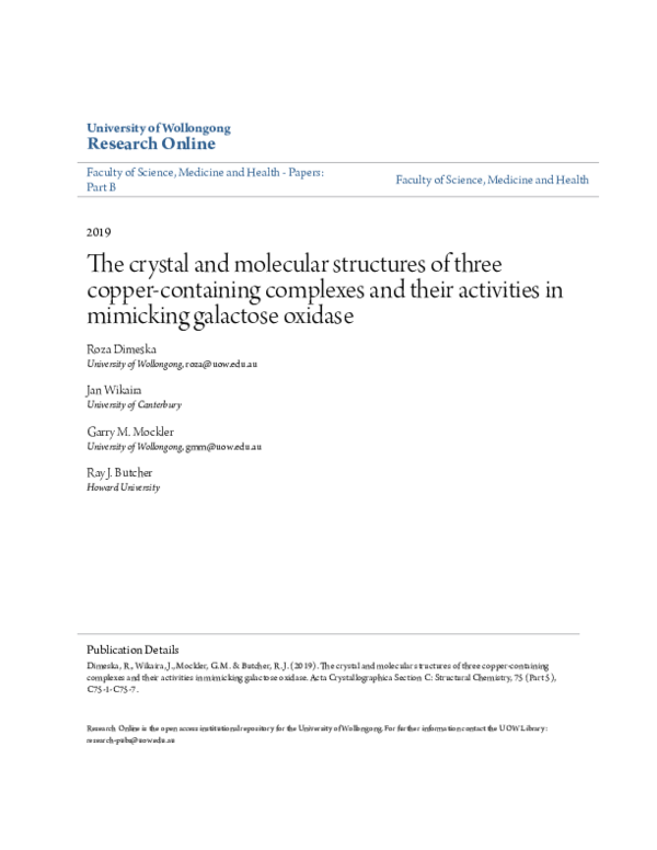 (PDF) The crystal and molecular structures of three copper-containing ...