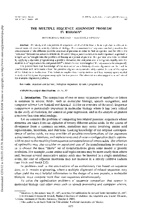 Pdf The Multiple Sequence Alignment Problem In Biology Humberto Carrillo Calvet 