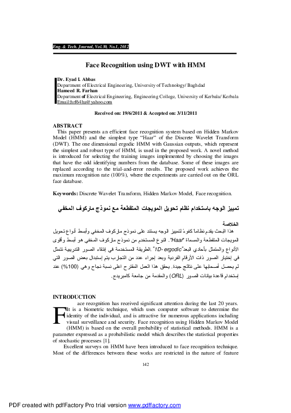(PDF) Face Recognition using DWT with HMM