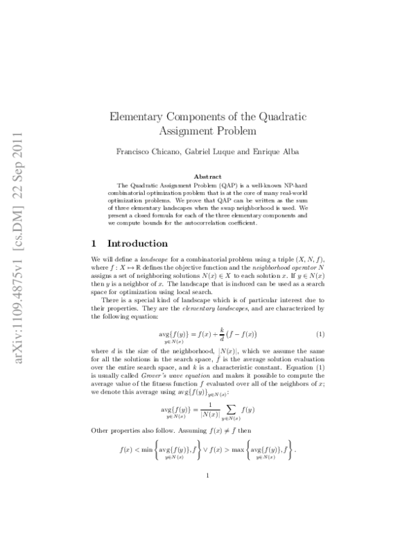 (PDF) Elementary Components of the Quadratic Assignment Problem
