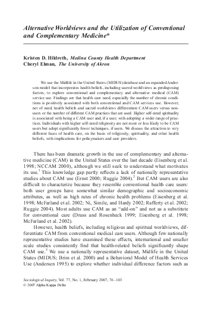 (PDF) Alternative Worldviews and the Utilization of Conventional and ...