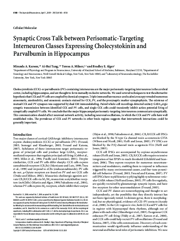 (PDF) SynapticCrossTalkbetweenPerisomatic-Targeting ...
