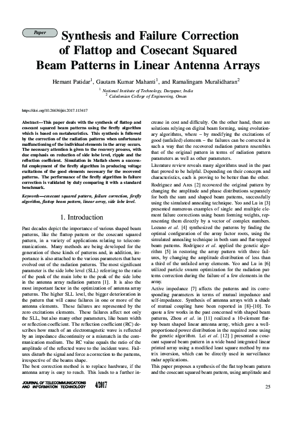 (PDF) Synthesis and Failure Correction of Flattop and Cosecant Squared Beam Patterns in Linear ...