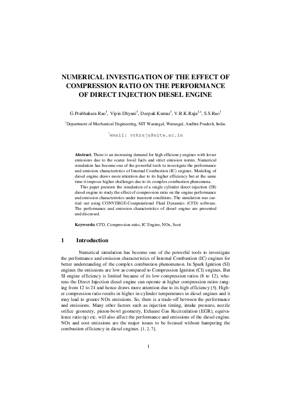 (PDF) Numerical Investigation of the Effect of Compression Ratio on the Performance of Direct ...