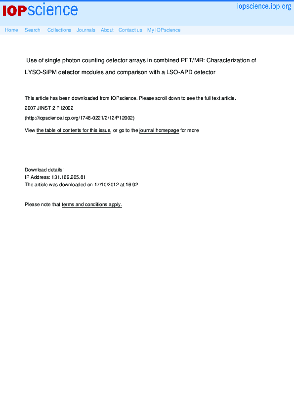 (PDF) Use of single photon counting detector arrays in combined PET/MR ...