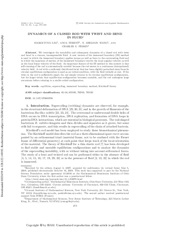 (PDF) Dynamics of a Closed Rod with Twist and Bend in Fluid