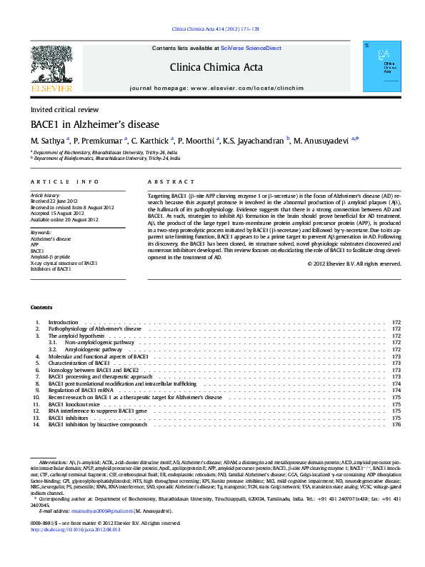 (PDF) BACE1 in Alzheimer's disease
