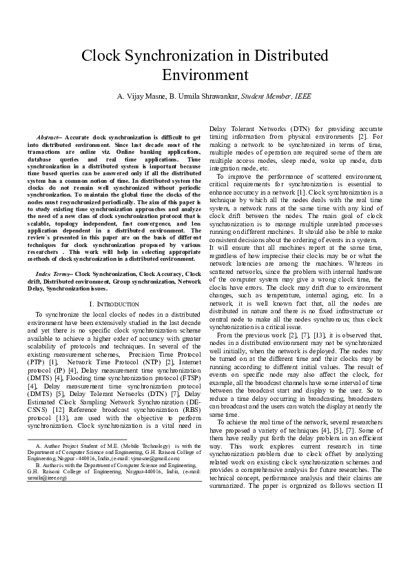 (PDF) Clock Synchronization in Distributed Environment