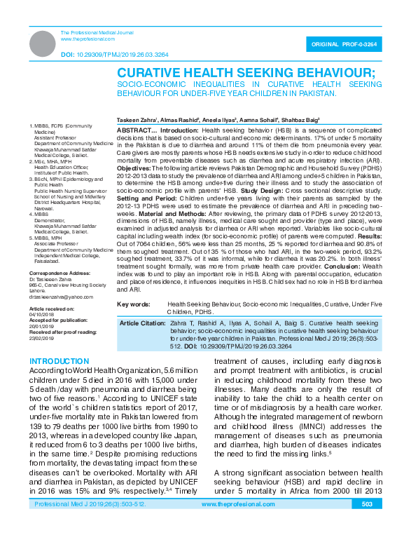 (PDF) Curative Health Seeking Behaviour