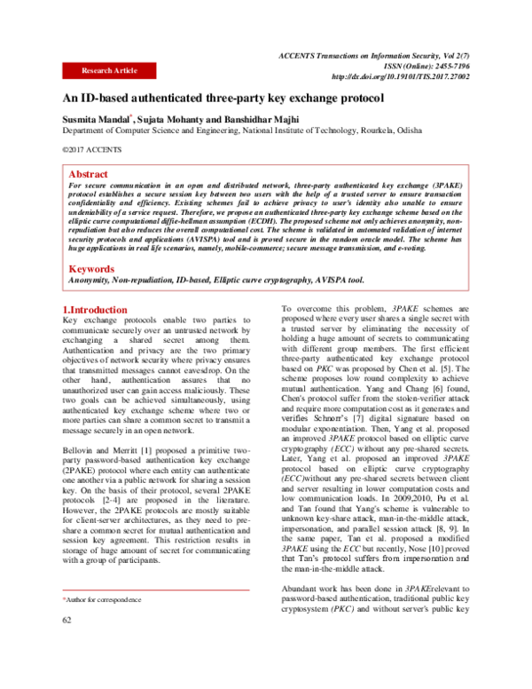 (PDF) An ID-based authenticated three-party key exchange protocol