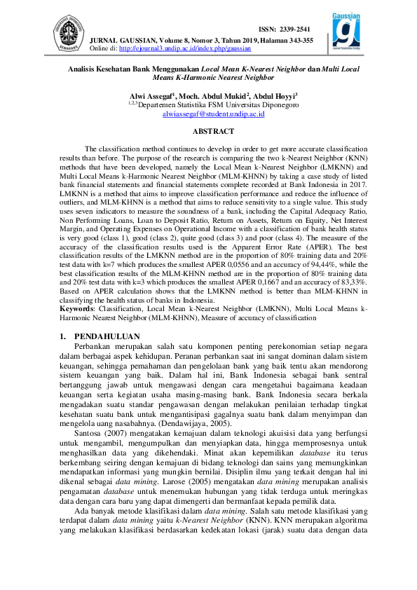 (PDF) Analisis Kesehatan Bank Menggunakan Local Mean K-Nearest Neighbor ...