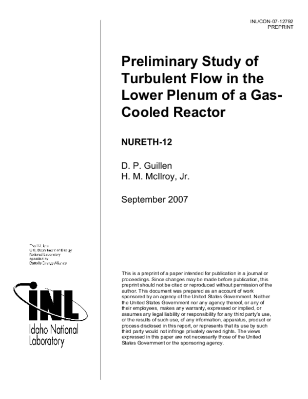 (PDF) Preliminary Study of Turbulent Flow in the Lower Plenum of a Gas ...