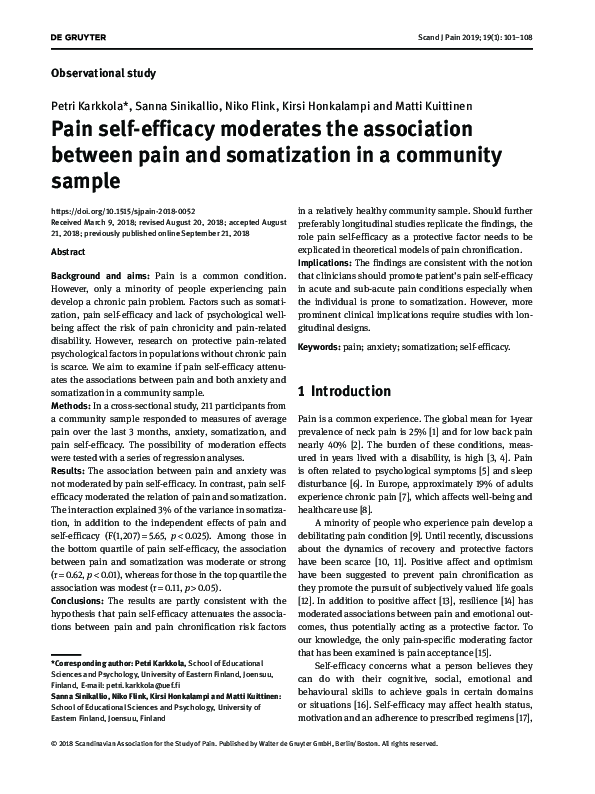 (PDF) Pain self-efficacy moderates the association between pain and ...