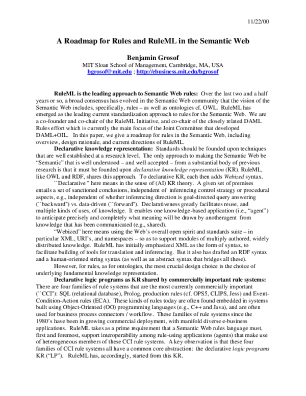 (PDF) A Roadmap for Rules and RuleML in the Semantic Web