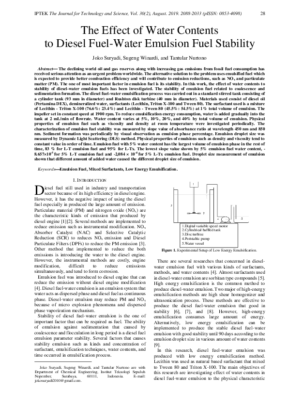 (PDF) The Effect of Water Contents to Diesel Fuel-Water Emulsion Fuel ...