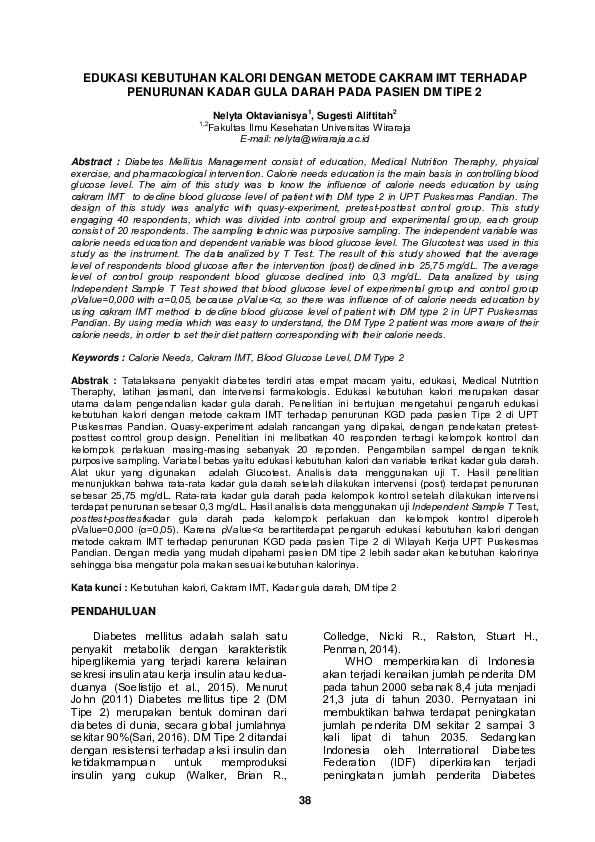 (PDF) Edukasi Kebutuhan Kalori Dengan Metode Cakram Imt Terhadap Penurunan Kadar Gula Darah Pada ...