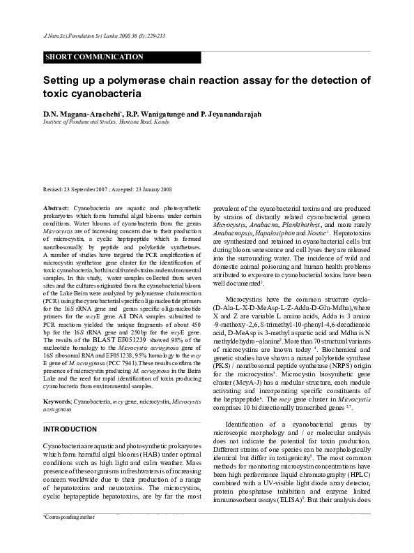 (PDF) Setting up a polymerase chain reaction assay for the detection of ...