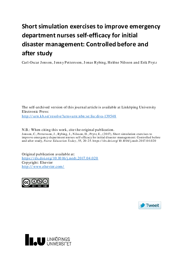 (PDF) Short simulation exercises to improve emergency department nurses' self-efficacy for ...