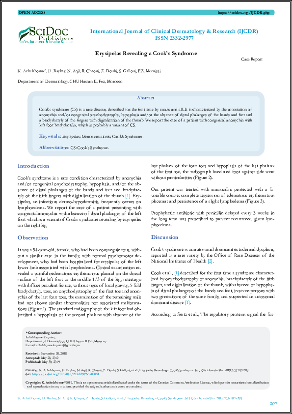 (PDF) Erysipelas Revealing a Cook's Syndrome
