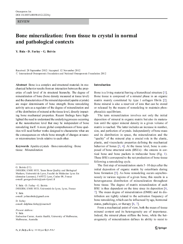 (PDF) Bone mineralization: from tissue to crystal in normal and ...