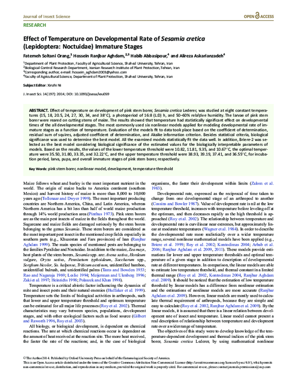 (PDF) Effect of temperature on developmental rate of Sesamia cretica ...