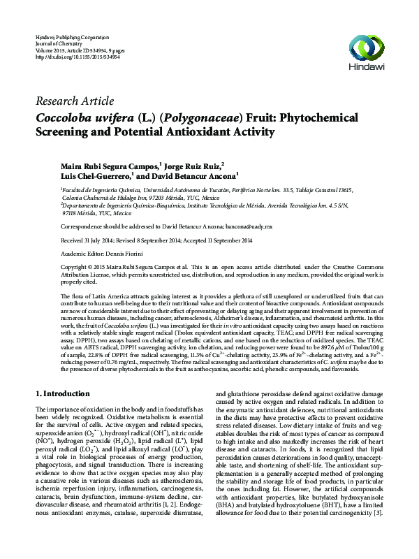 (PDF) Coccoloba uvifera (L.) ( Polygonaceae ) Fruit: Phytochemical ...