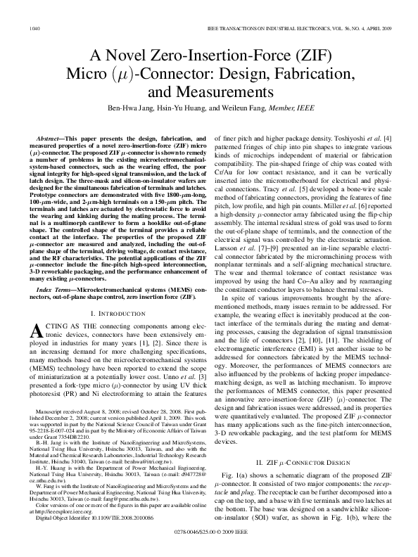 (PDF) A Novel Zero-Insertion-Force (ZIF) Micro -Connector: Design ...