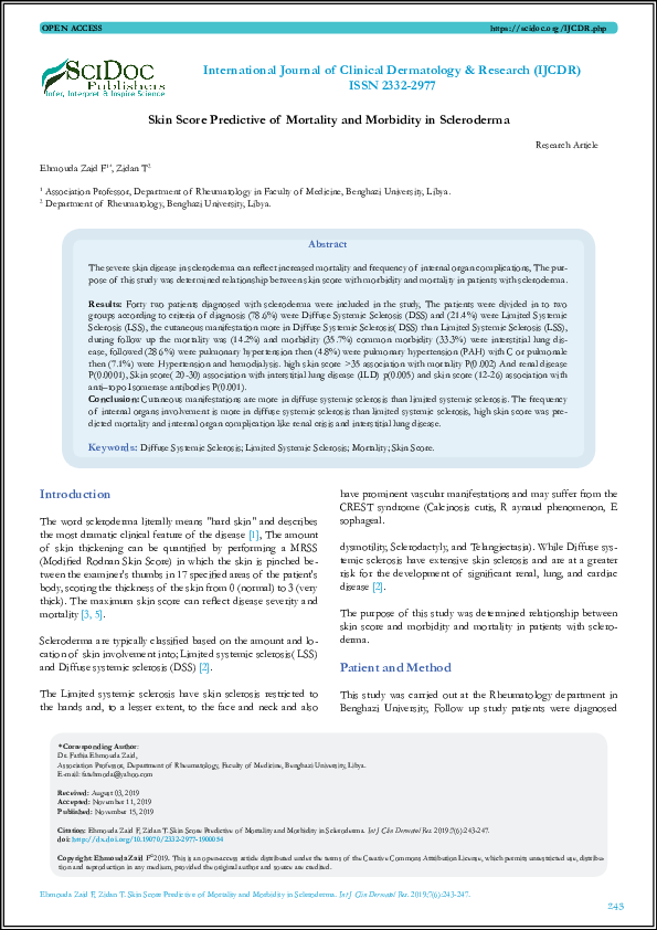 (PDF) Skin Score Predictive of Mortality and Morbidity in Scleroderma ...
