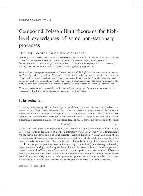 (PDF) Compound Poisson limit theorems for high-level exceedances of ...