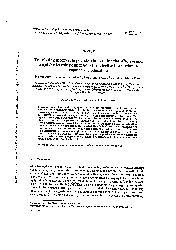 (PDF) Translating theory into practice: integrating the affective and ...