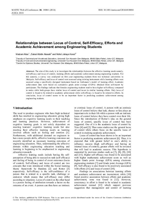 (PDF) Relationships between Locus of Control, Self-Efficacy, Efforts and Academic Achievement ...