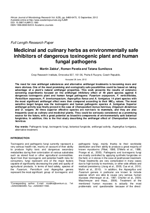 (PDF) Medicinal and culinary herbs as environmentally safe inhibitors ...