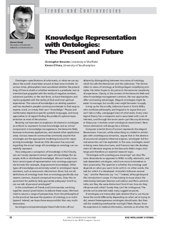 (PDF) Knowledge Representation With Ontologies: the Present and Future