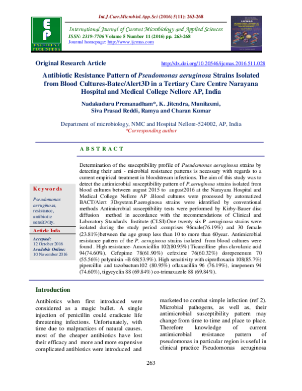 (PDF) Antibiotic Resistance Pattern Of Pseudomonas Aeruginosa Isolated From Clinical Specimens ...