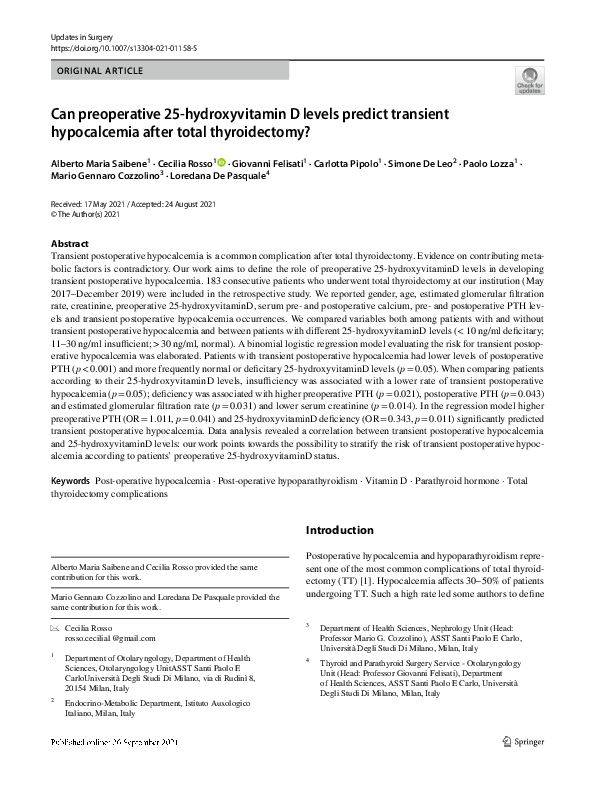 (PDF) Can preoperative 25-hydroxyvitamin D levels predict transient hypocalcemia after total ...