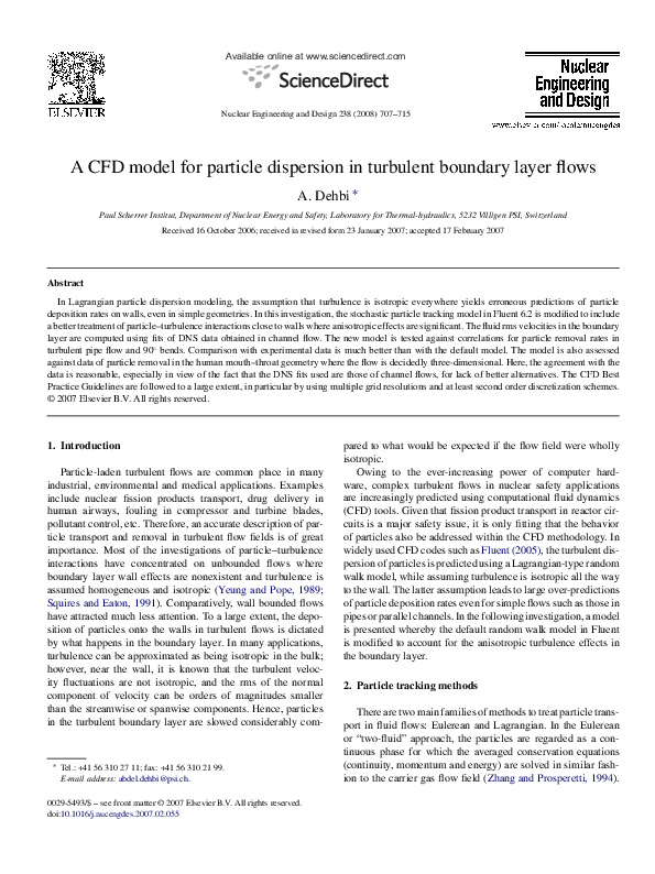 Pdf A Cfd Model For Particle Dispersion In Turbulent Boundary Layer Flows