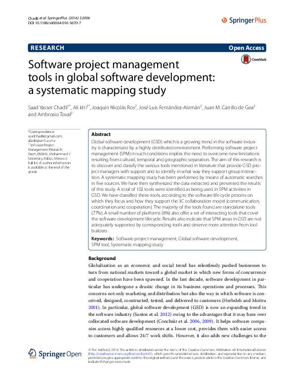 (PDF) Software project management tools in global software development: a systematic mapping study