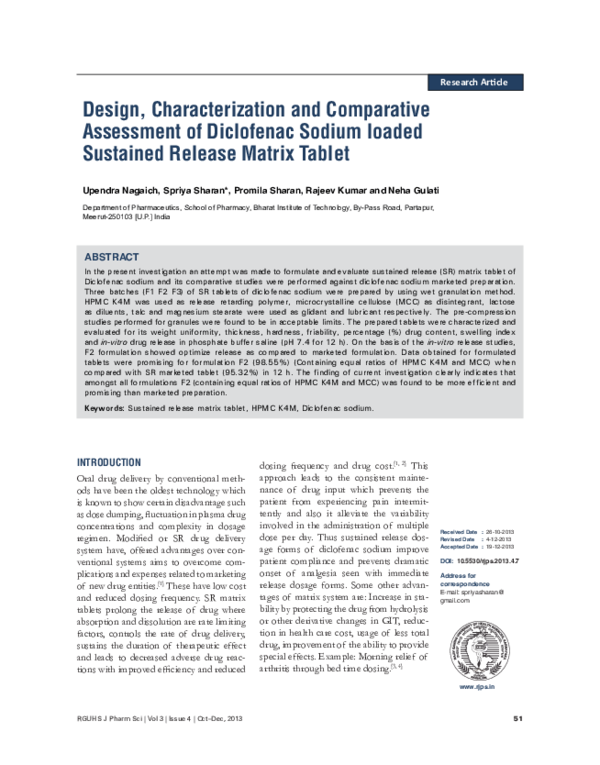 (PDF) Design, Characterization and Comparative Assessment of Diclofenac ...