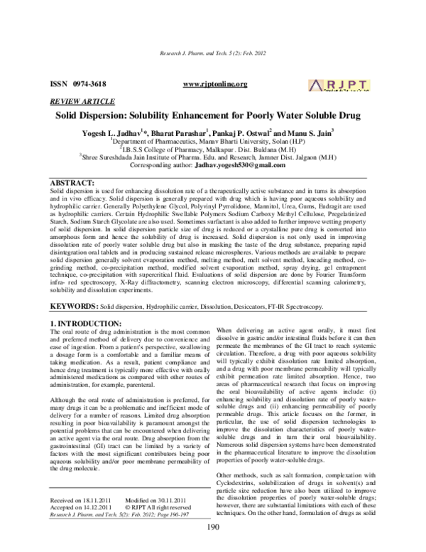 (PDF) Solid Dispersion: Solubility Enhancement for Poorly Water Soluble Drug