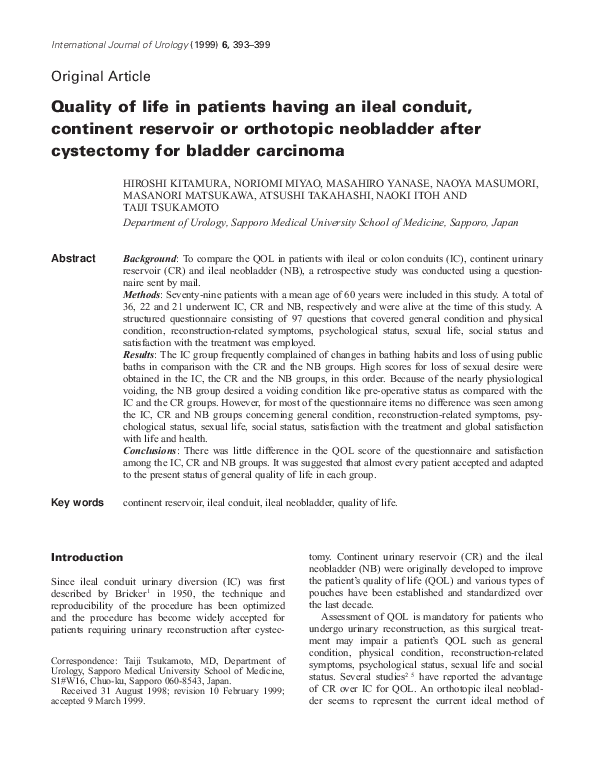 (PDF) Quality of life in patients having an ileal conduit, continent ...