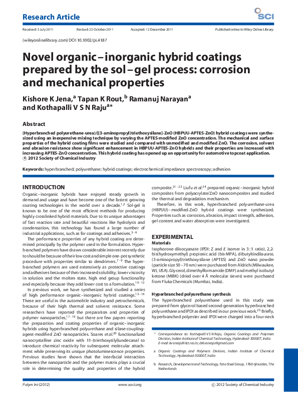 (PDF) Novel organic-inorganic hybrid coatings prepared by the sol-gel ...