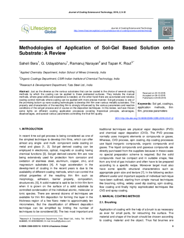 (PDF) Methodologies of Application of Sol-Gel Based Solution onto ...